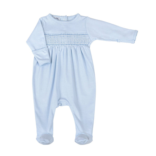 Pink and Blue Smocked Footie | Blue - Threadfare Children's Boutique